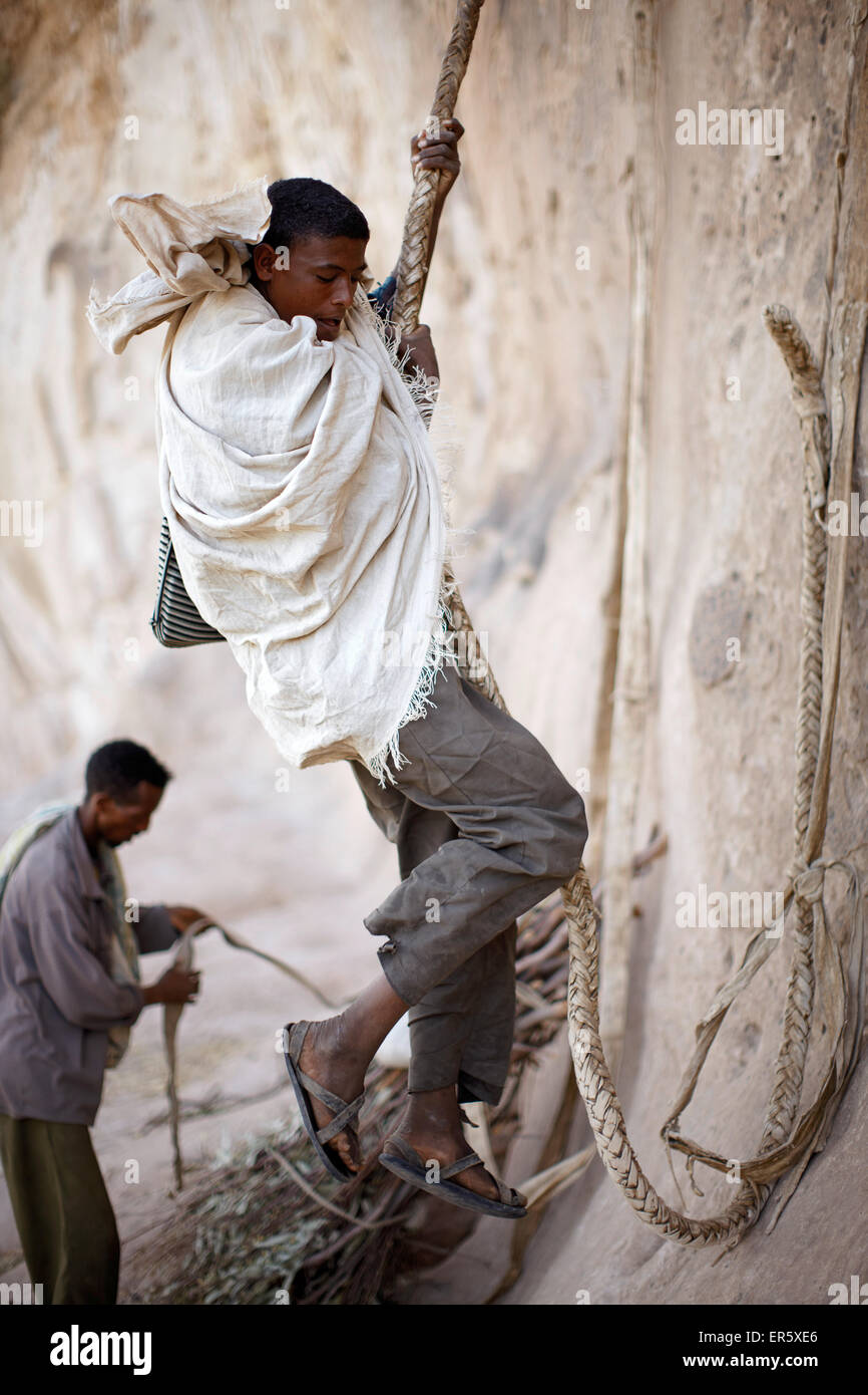 The way into the monastery Debre Damo, near Adigrat, Tigray Region ...