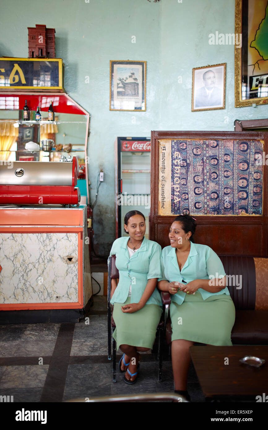 Two waitresses in a hotel cafe, Gondar, Amhara region, Ethiopia Stock ...