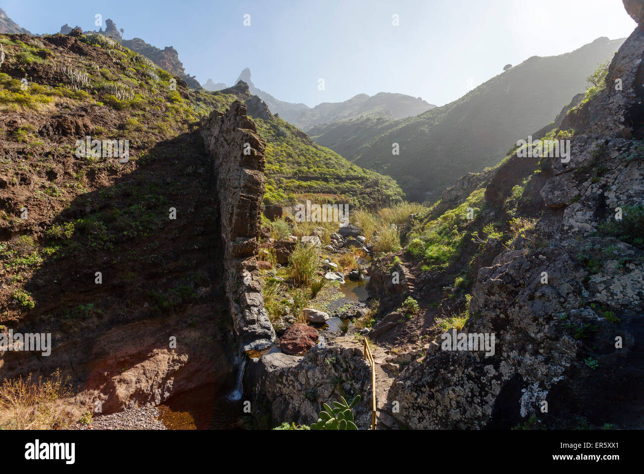 Waterfall, Barranco de Afur, canyon near Afur, Las Montanas de Anaga ...
