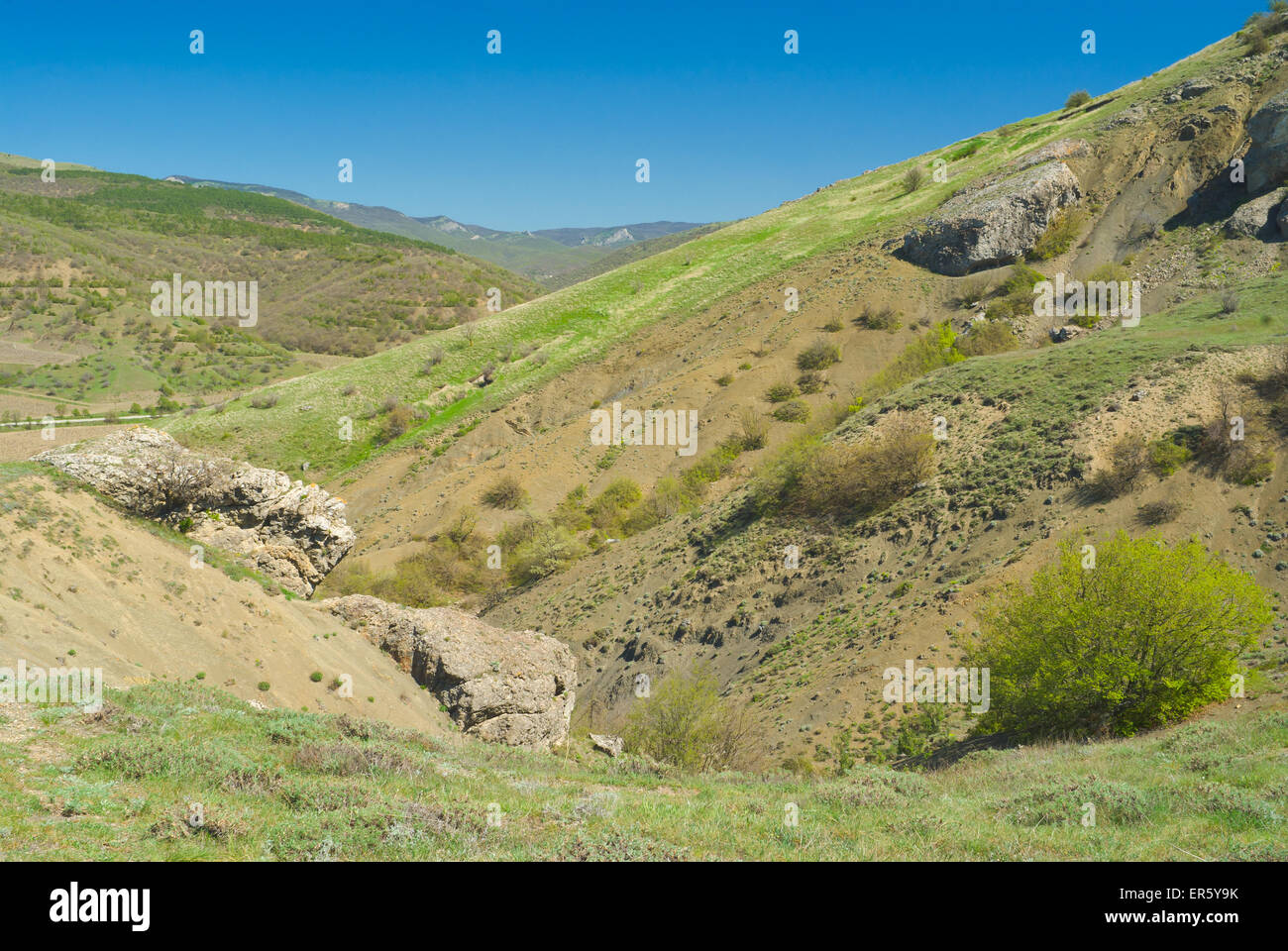 Variety of colors at spring season landscape in Eastern Crimea Stock ...