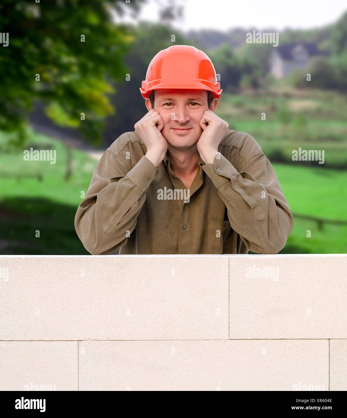 Builder with hard hat Stock Photo - Alamy
