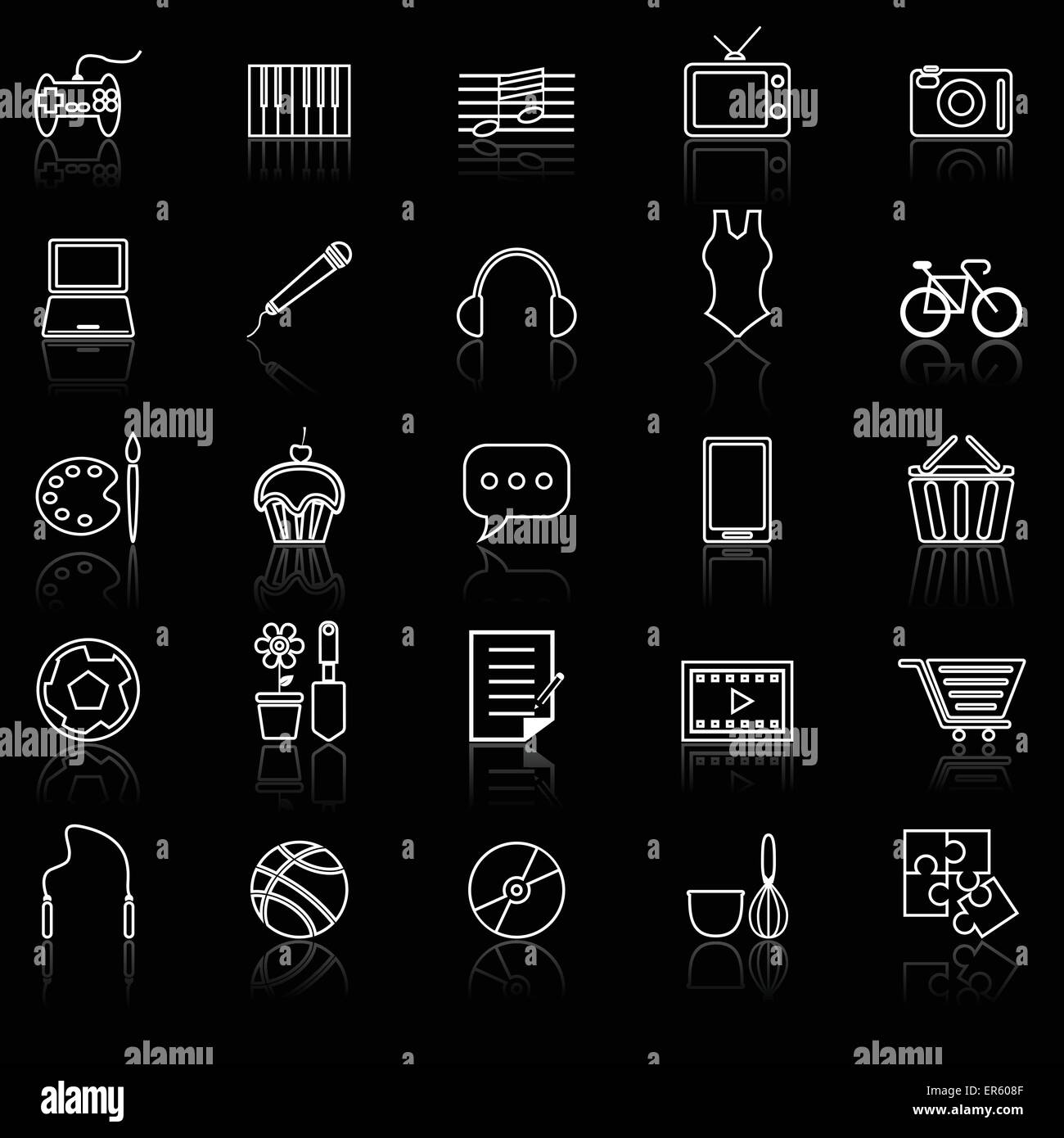 Hobby line icons with reflect on black, stock vector Stock Vector Image ...