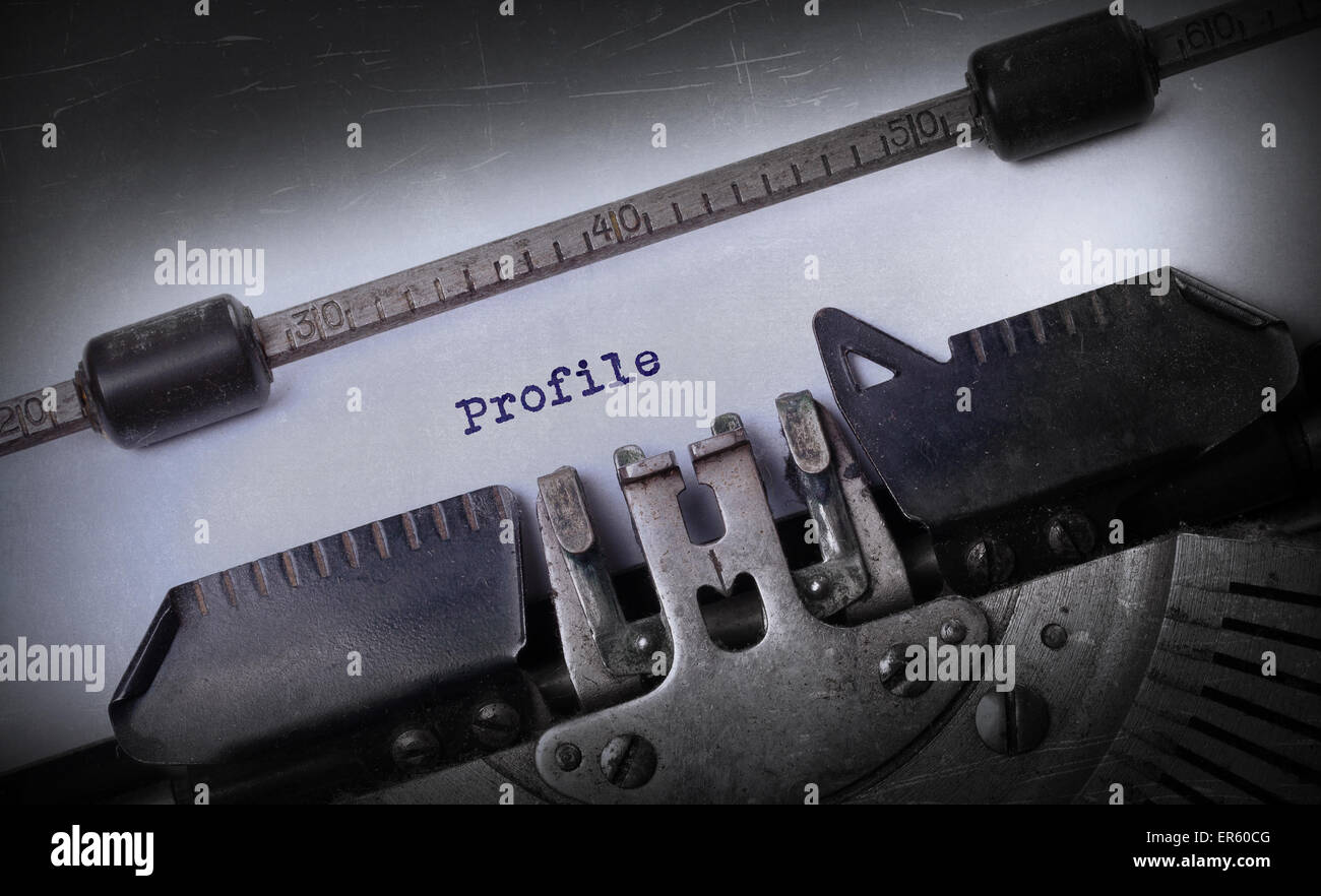 Vintage inscription made by old typewriter, Profile Stock Photo - Alamy