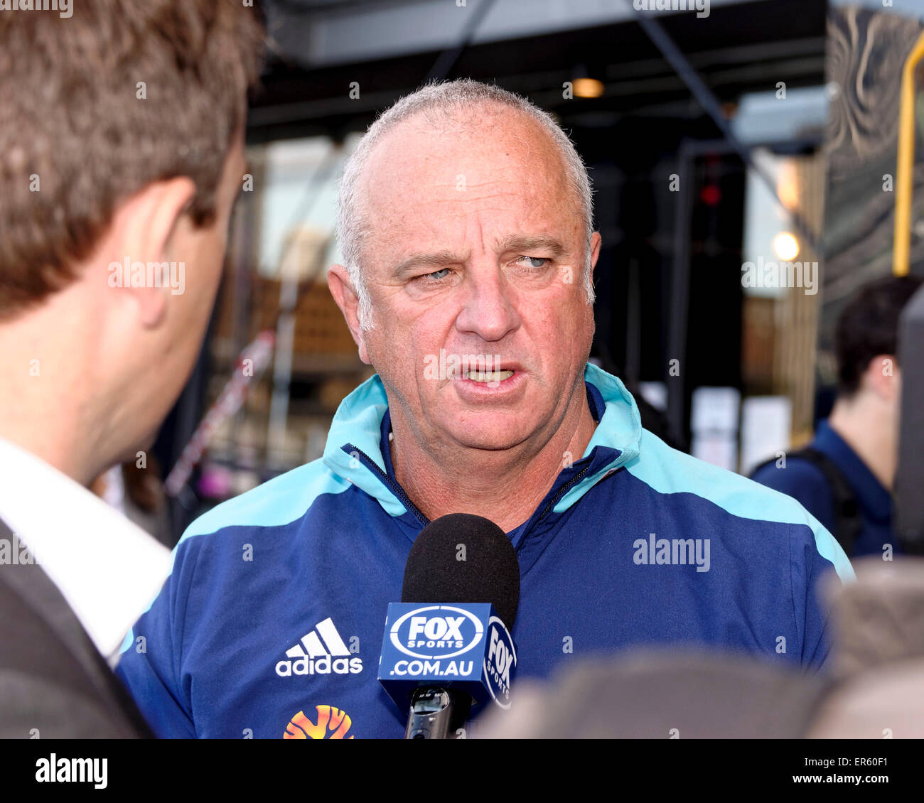 Sydney, AUSTRALIA - May 28, 2015: Sydney FC Coach Graham Arnold speaks ...