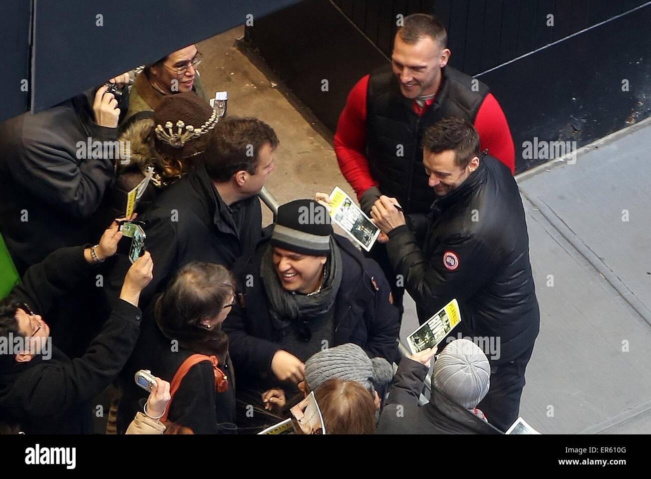 Hugh Jackman meets waiting fans as he leaves the Circle in the Square ...