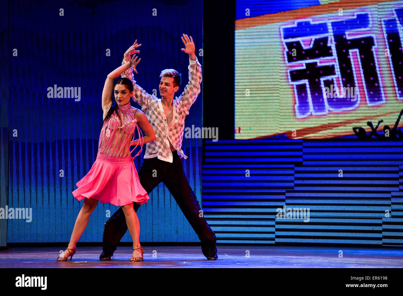 Shenzhen, May 28. 6th June, 2015. Foreign dancers perform in a press ...