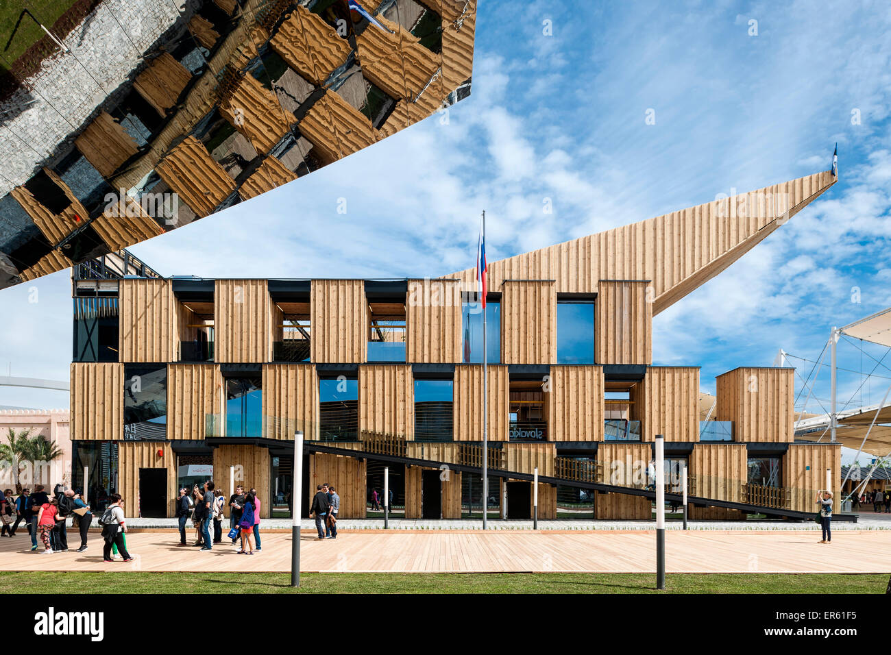 Projecting mirrored soffit and Estonian pavilion beyond Milan Expo 2015 ...