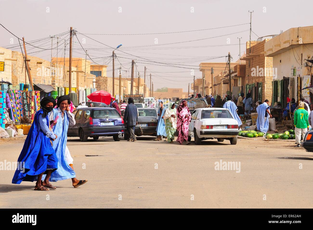Street life in the centre of town, Atar, Adrar Province, Mauritania ...