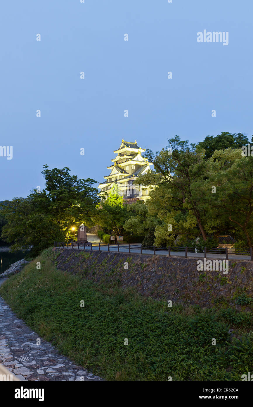 Night view of Okayama castle (nicknamed Crow Castle) in Okayama ...