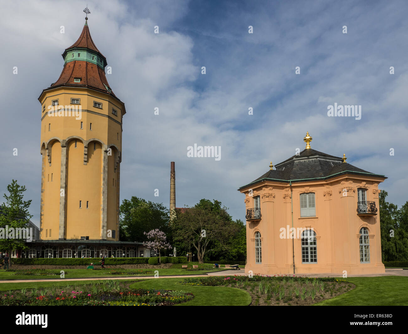Water Tower and Pagodenburg castle, Rastatt, Baden-Württemberg, Germany ...