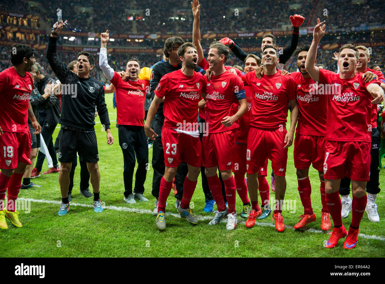 Warsaw, Poland. 27th May, 2015. Sevilla team group Football/Soccer ...