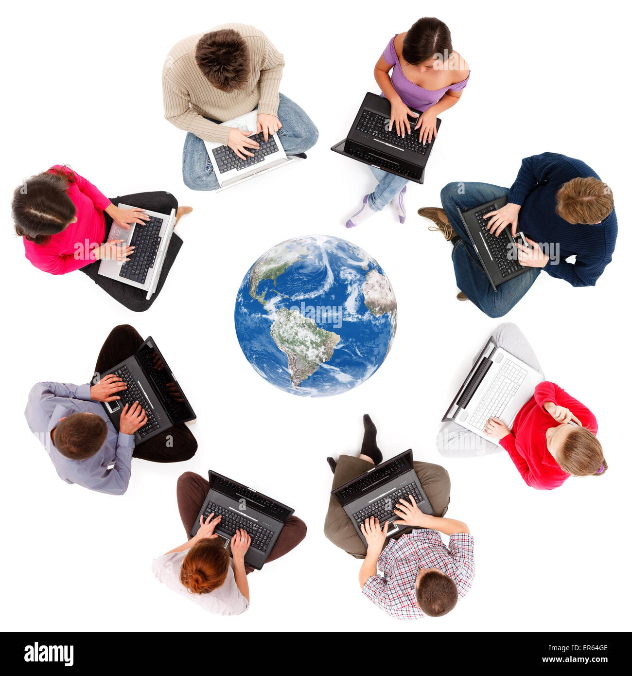 Social network members typing on laptop computers, seen from above Stock Photo - Alamy