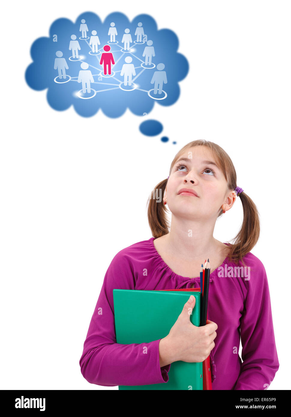 Pretty teen girl thinking, think cloud over her head with illustrated ...