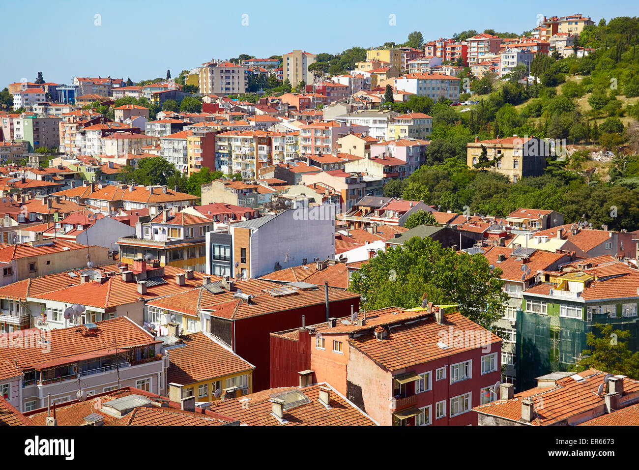 Red roofs of residential houses located on the European shore of the ...
