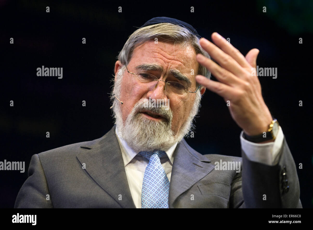 Rabbi Jonathan Sacks speaking on stage at Hay Festival 2015 Stock Photo ...
