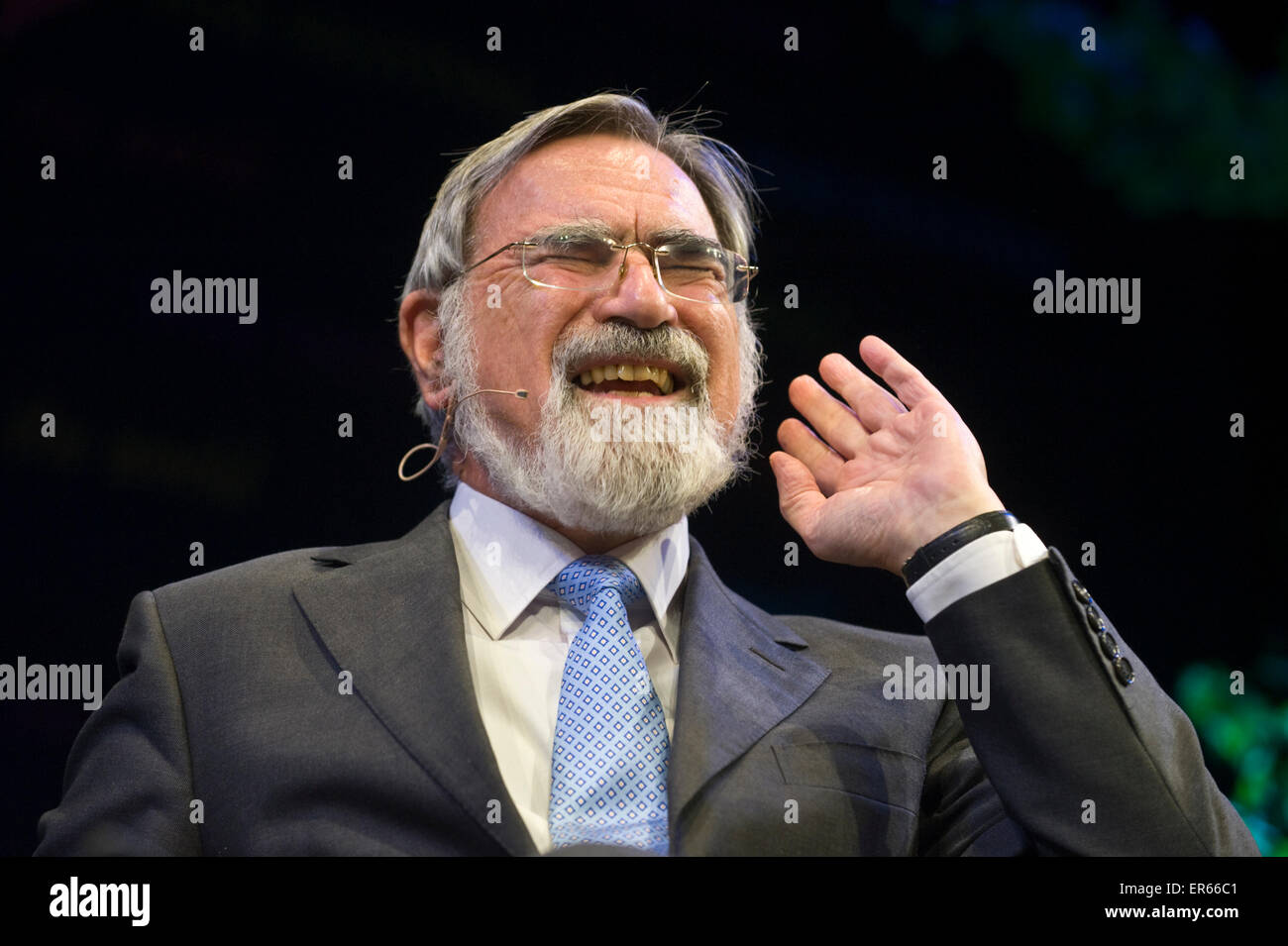 Rabbi Jonathan Sacks speaking on stage at Hay Festival 2015 Stock Photo ...