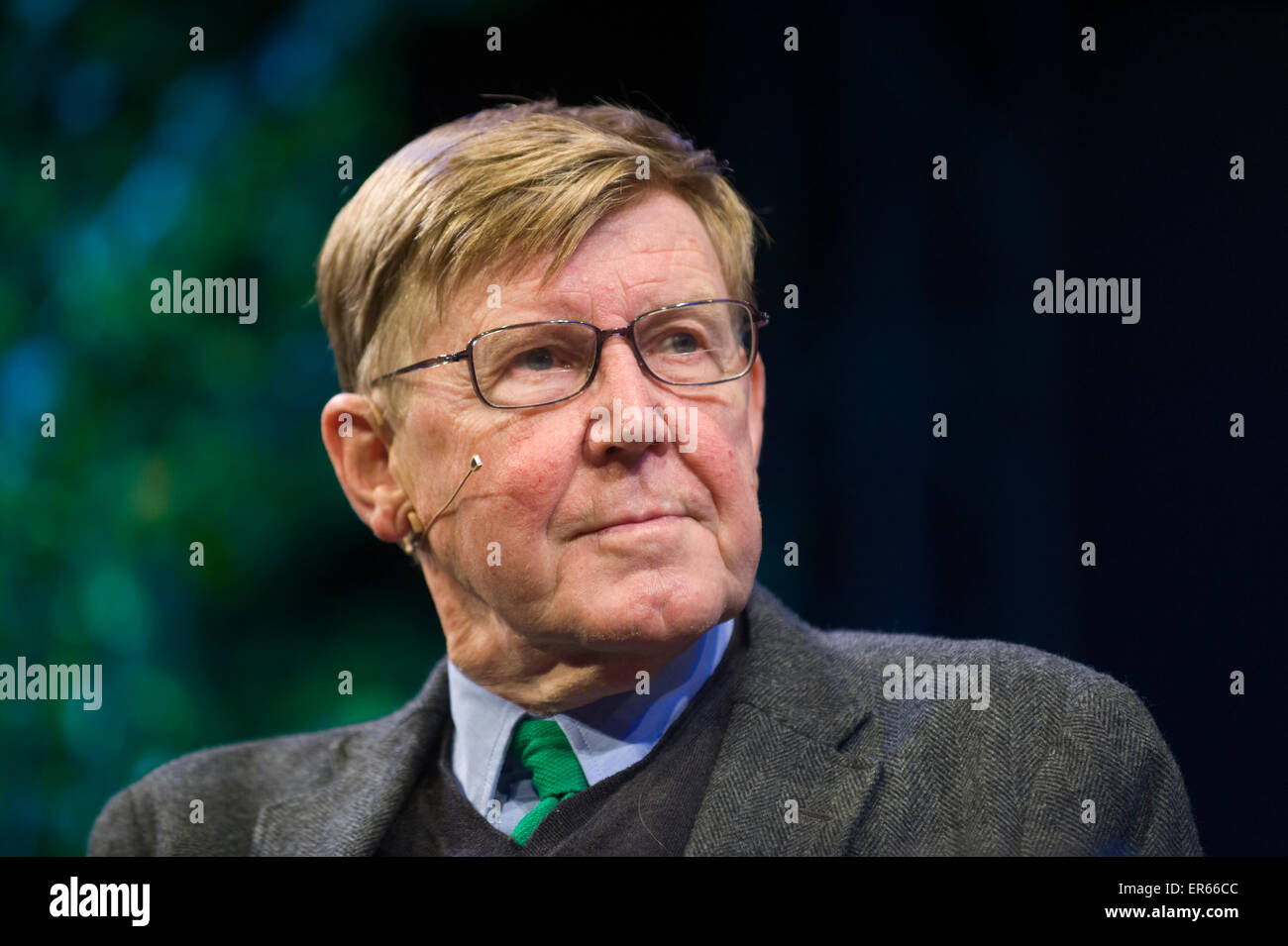 Alan Bennett playwright speaking on stage at Hay Festival 2015 Stock ...