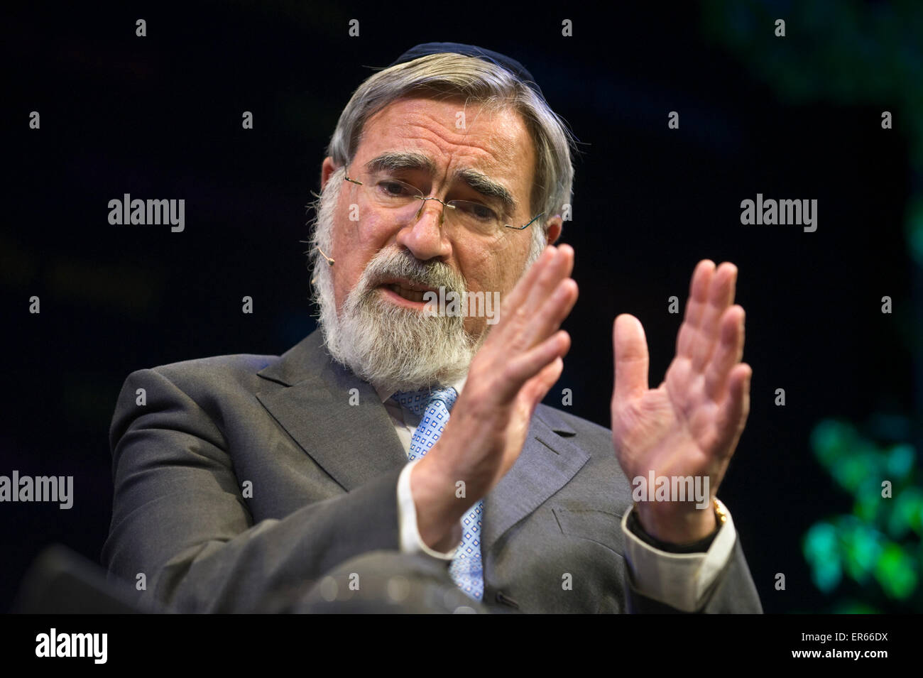 Rabbi Jonathan Sacks speaking on stage at Hay Festival 2015 Stock Photo ...