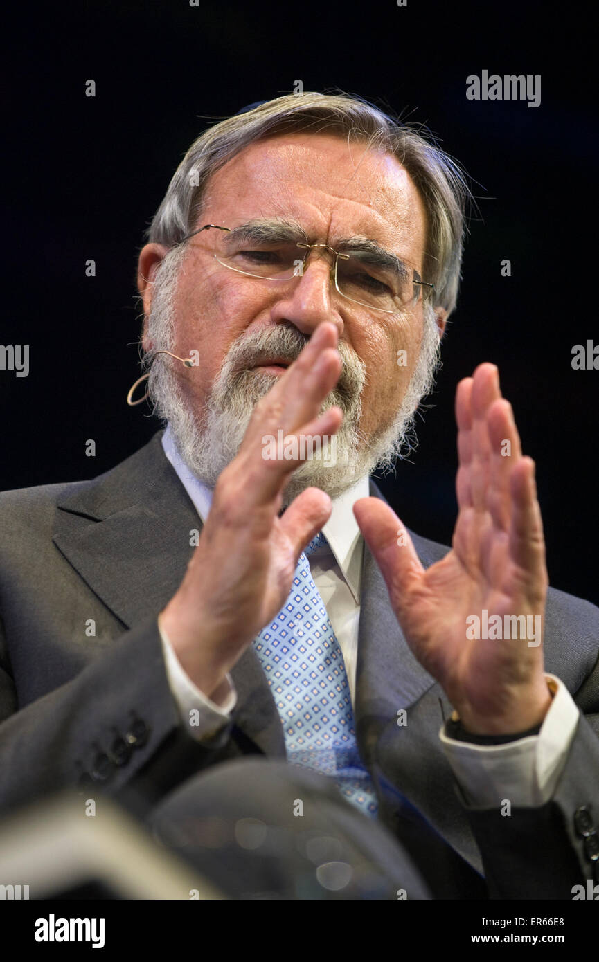 Rabbi Jonathan Sacks speaking on stage at Hay Festival 2015 Stock Photo ...