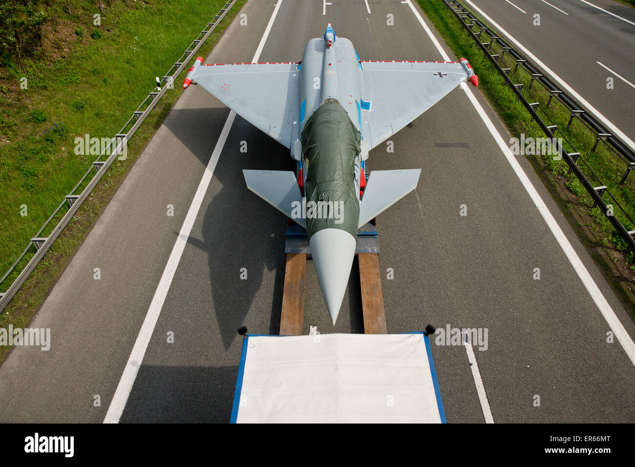 Plech, Germany. 28th May, 2015. A damaged Eurofighter fighter jet is ...