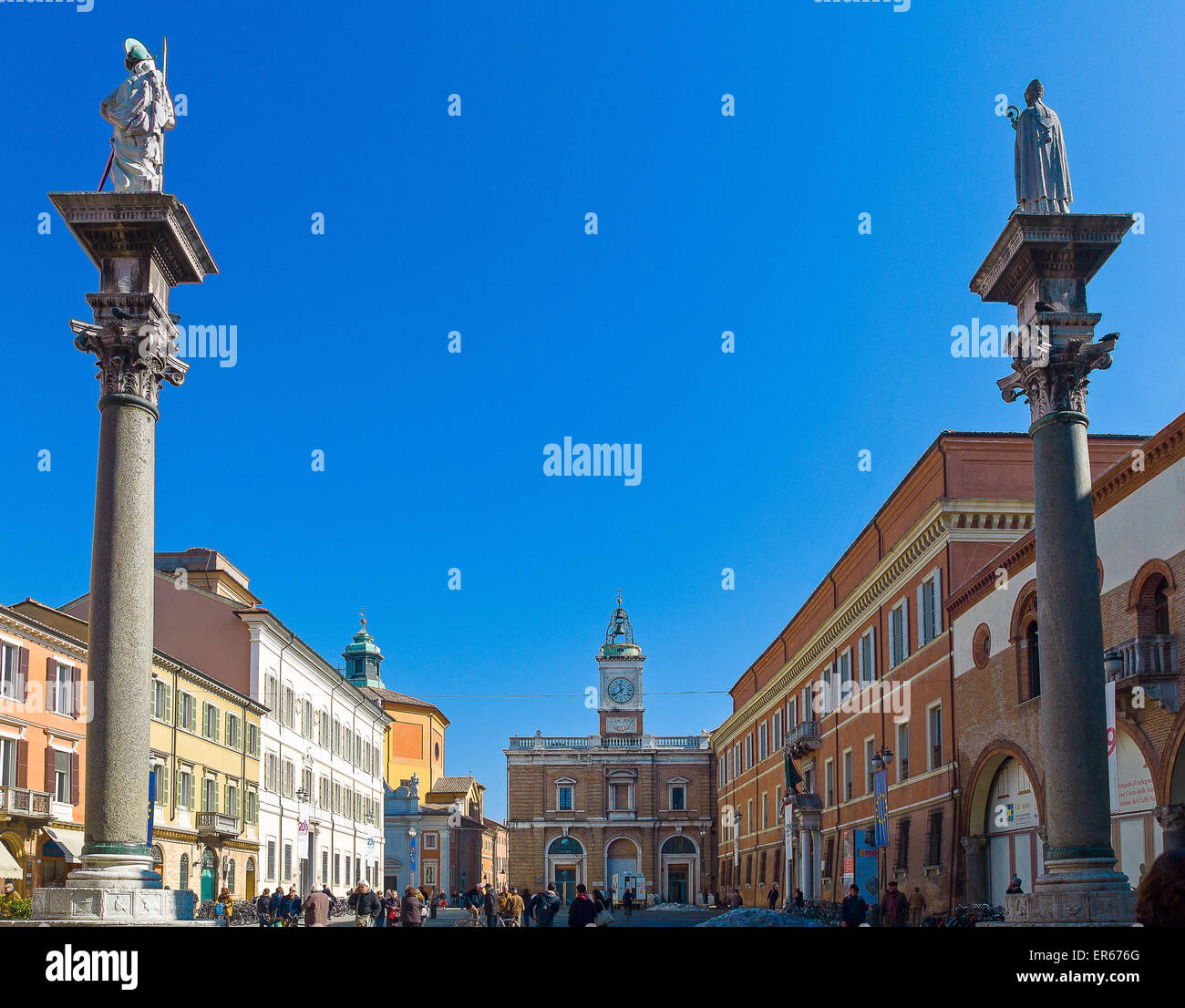 Italy, Ravenna, the columns of Piazza del Popolo Stock Photo - Alamy