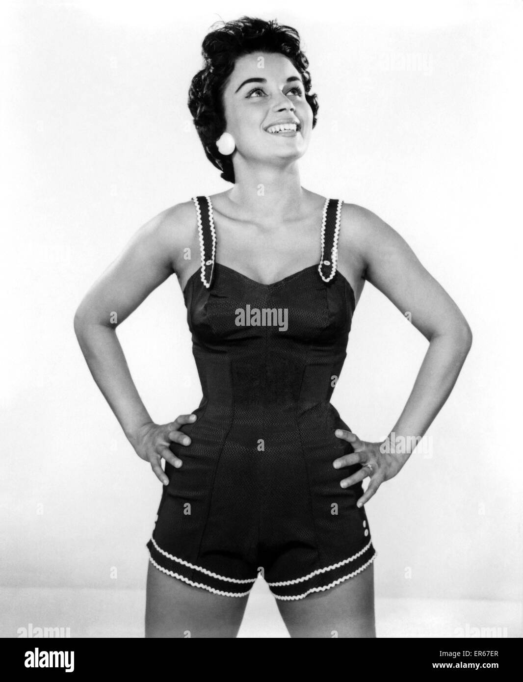 Clothing Fashion 1955. Woman modelling swimming costumes. P015135 Stock ...