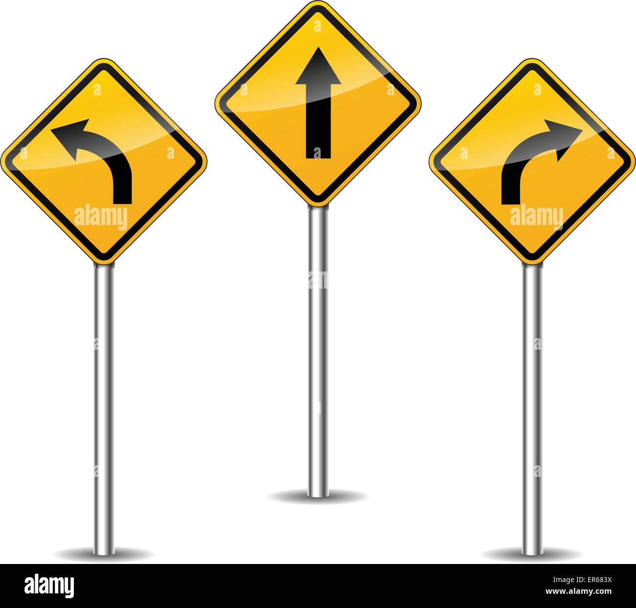 Vector illustration of three directional signs on white background ...
