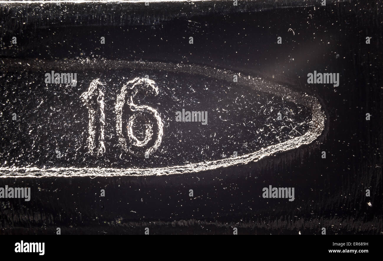 Molten number on metal surface, dusty and dirty surface details Stock ...