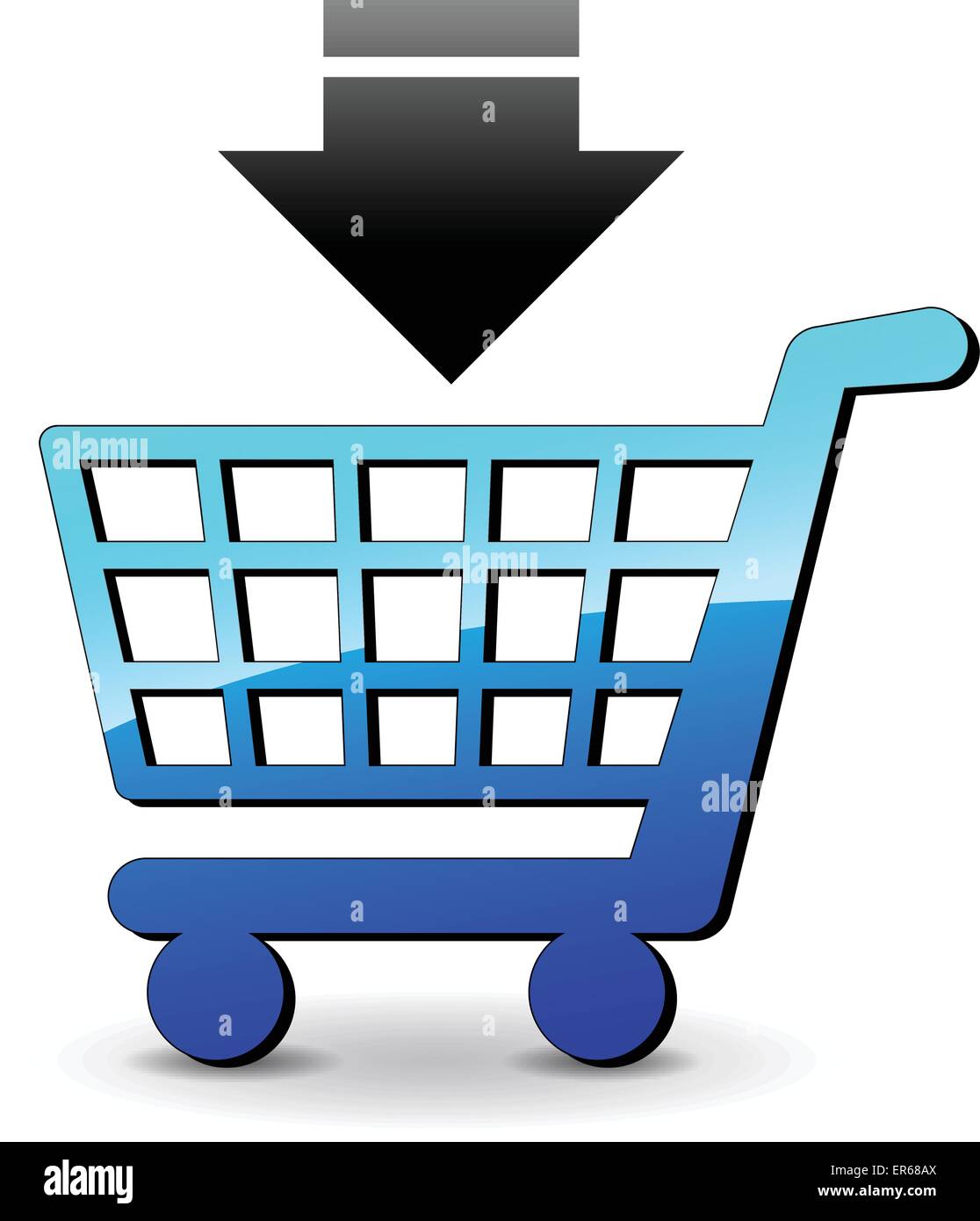 Vector illustration of shopping cart blue icon on white background ...
