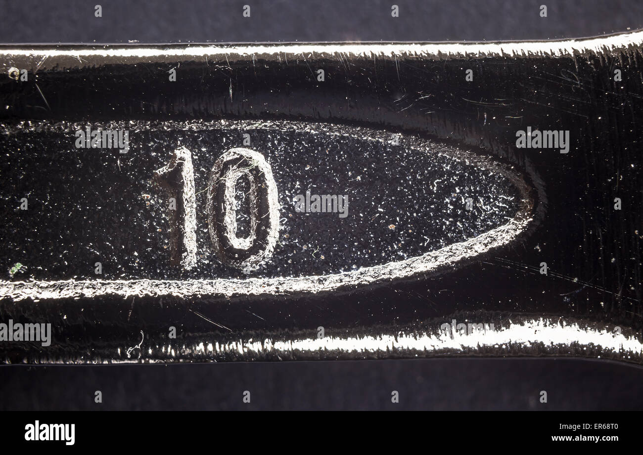 Molten number on metal surface, dusty and dirty surface details Stock ...