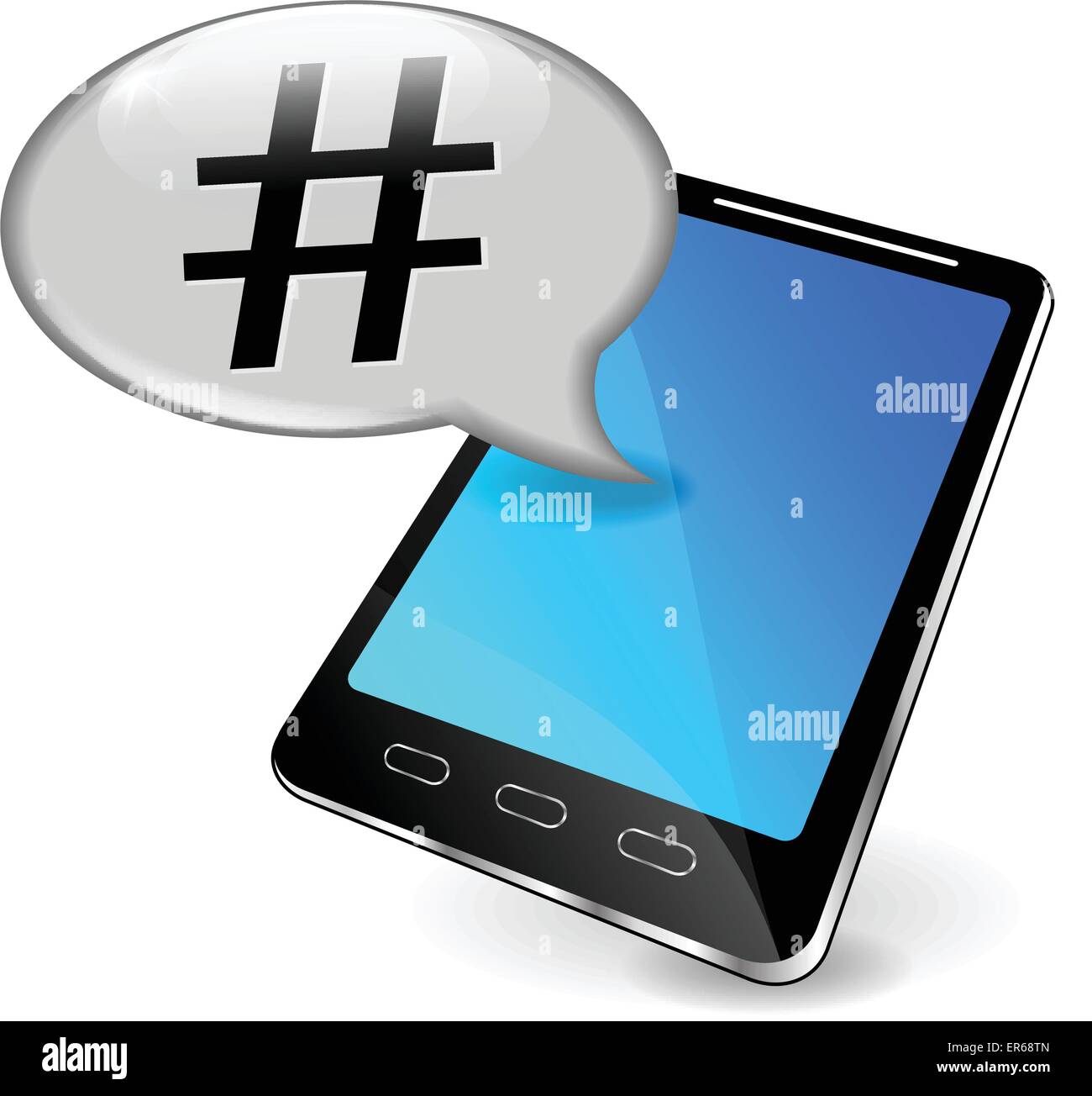 Vector illustration of mobile phone with hashtag in speech bubble Stock ...