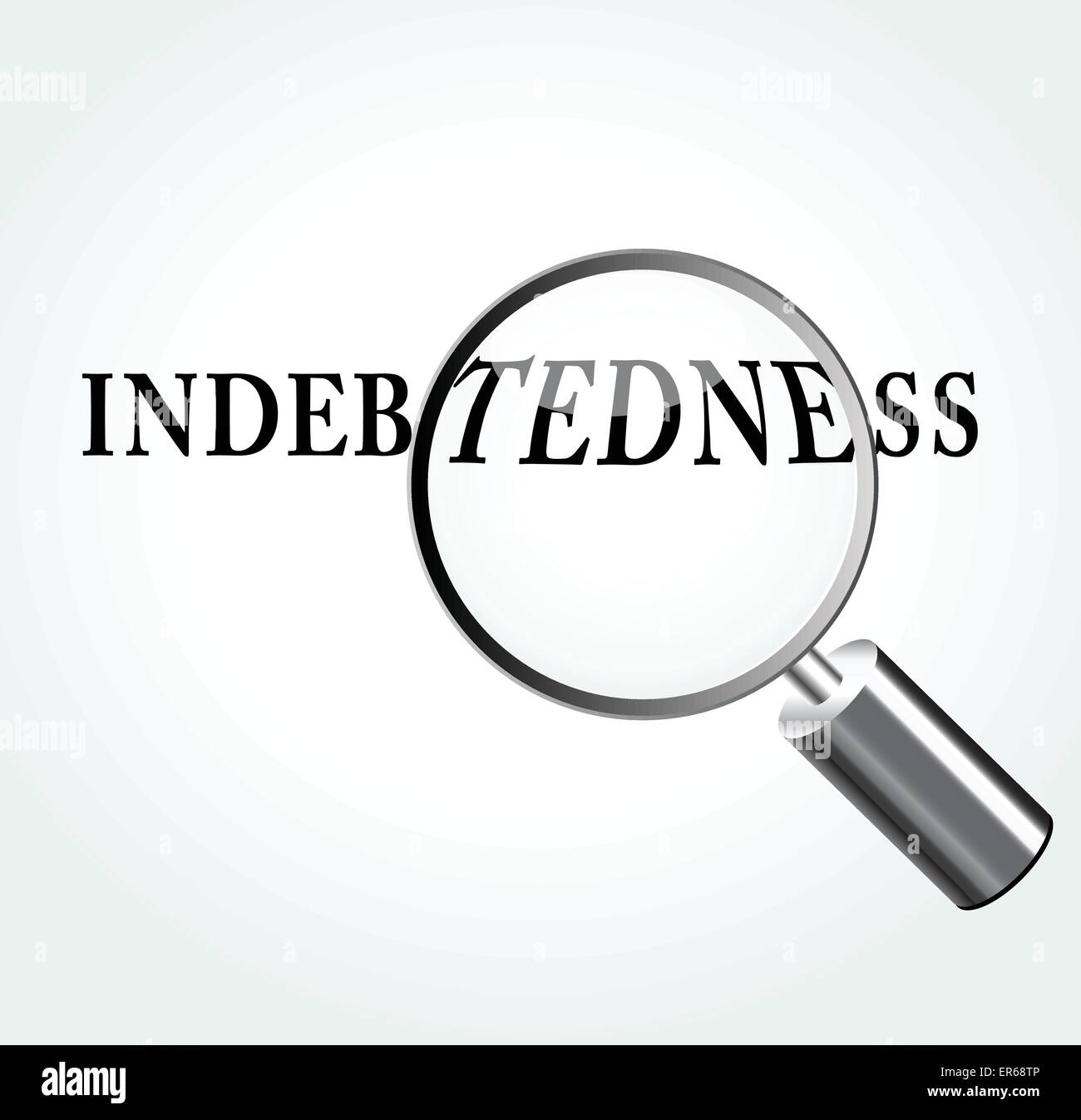Vector illustration of indebtedness abstract concept with magnifying ...