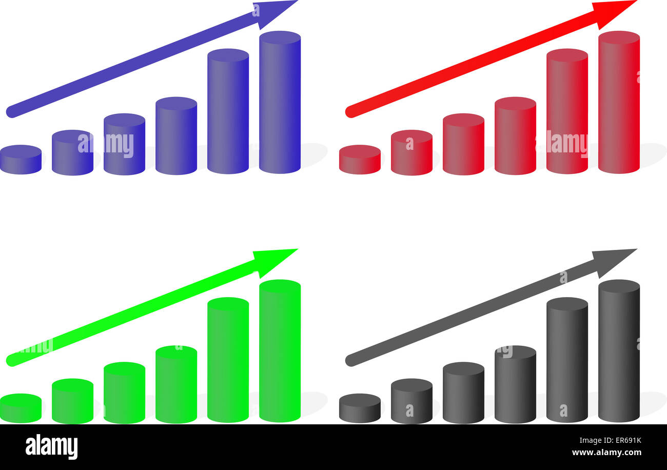 Set of multicolored charts growth. Diagram gain, finance up, flat ...