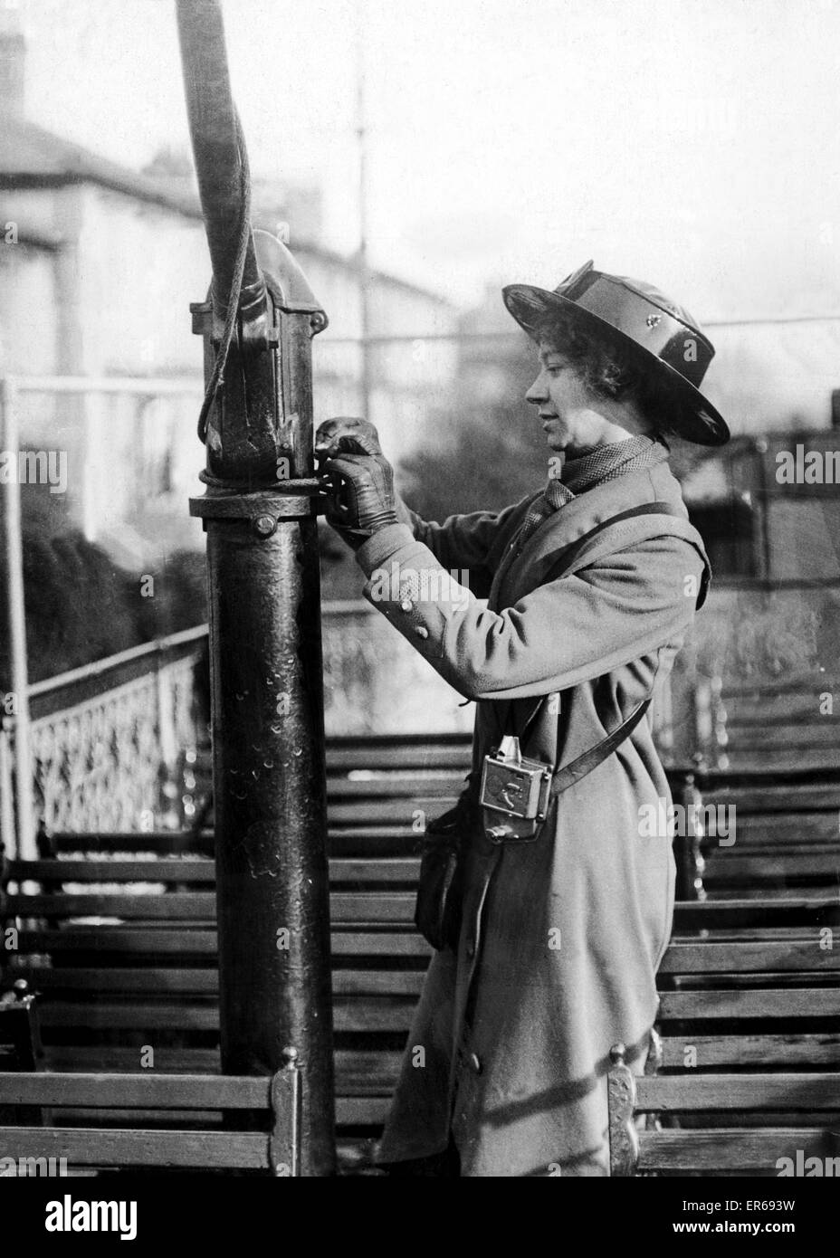 A London Transport woman tram conductor employed during the first World ...