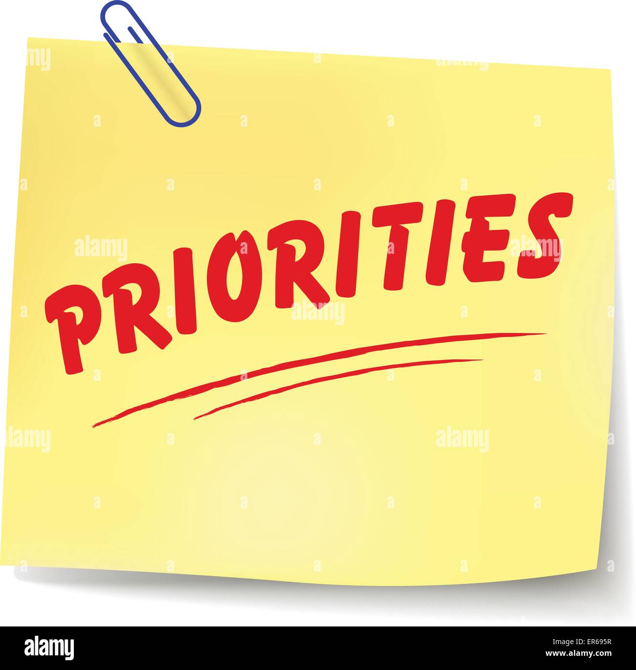 Vector illustration of priorities yellow note on white background Stock ...