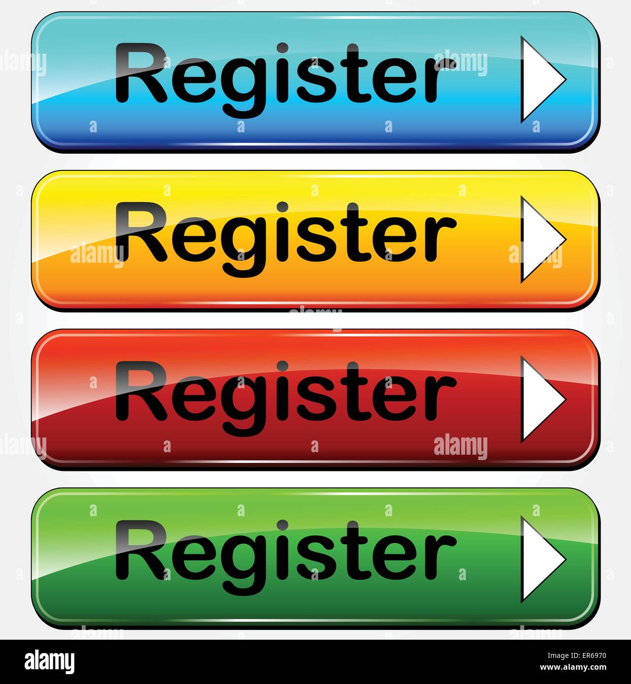 Vector illustration of register colorful buttons for web site Stock ...