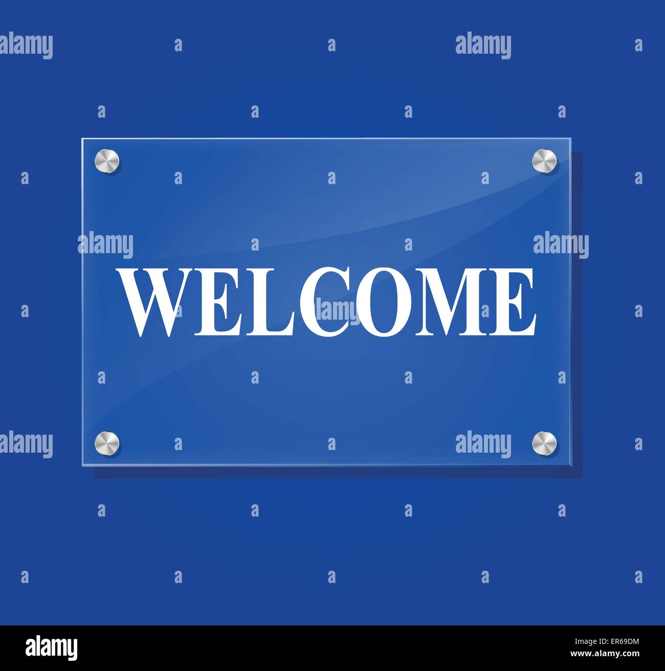 Vector illustration of transparent welcome sign on blue background ...