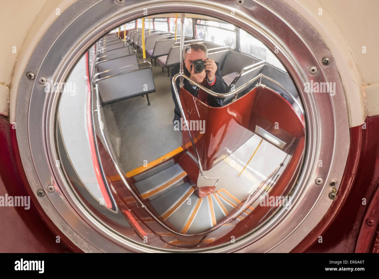 England, London, Interior of Routemaster Double Decker Bus Stock Photo ...