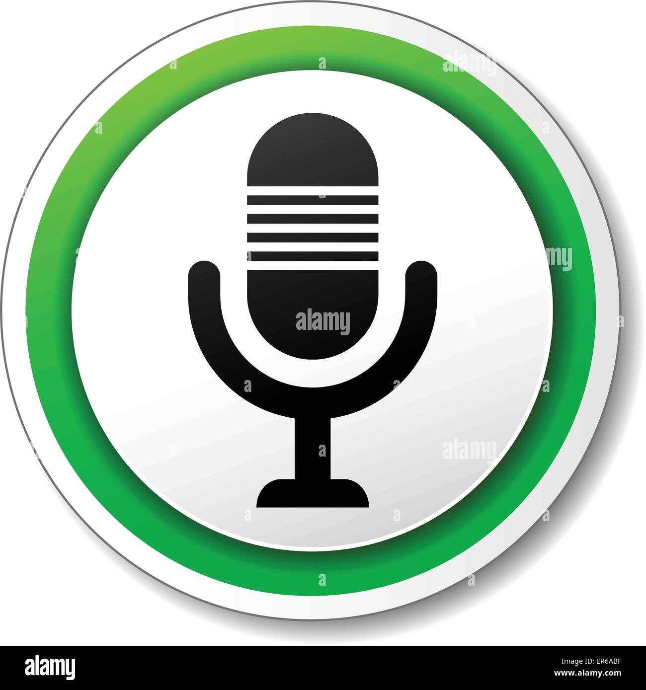Vector illustration of microphone white and green round icon Stock ...