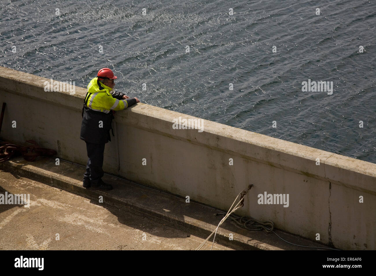 Calmac ferrymen working at the Uig to Lochmaddy ferry port, Uig, Isle ...