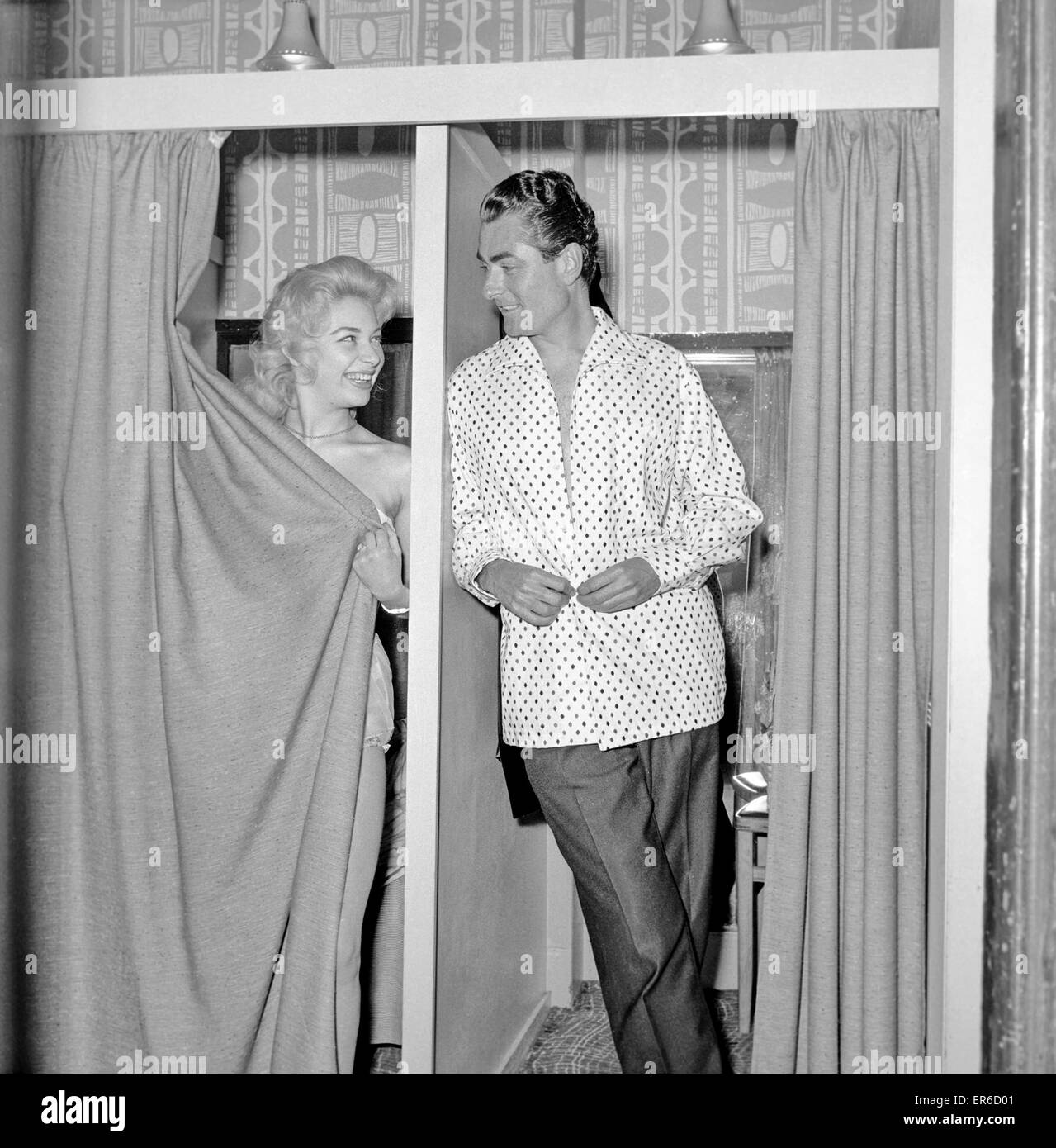 Clothing men's and women’s fashions 1957: Models Michael Stanley and ...