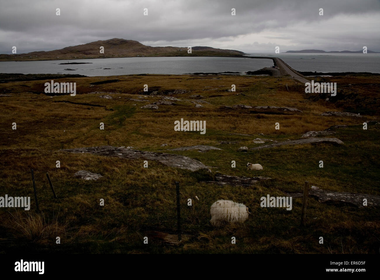 View of the Causeway looking from South Uist to Eriskay, the Hebrides ...
