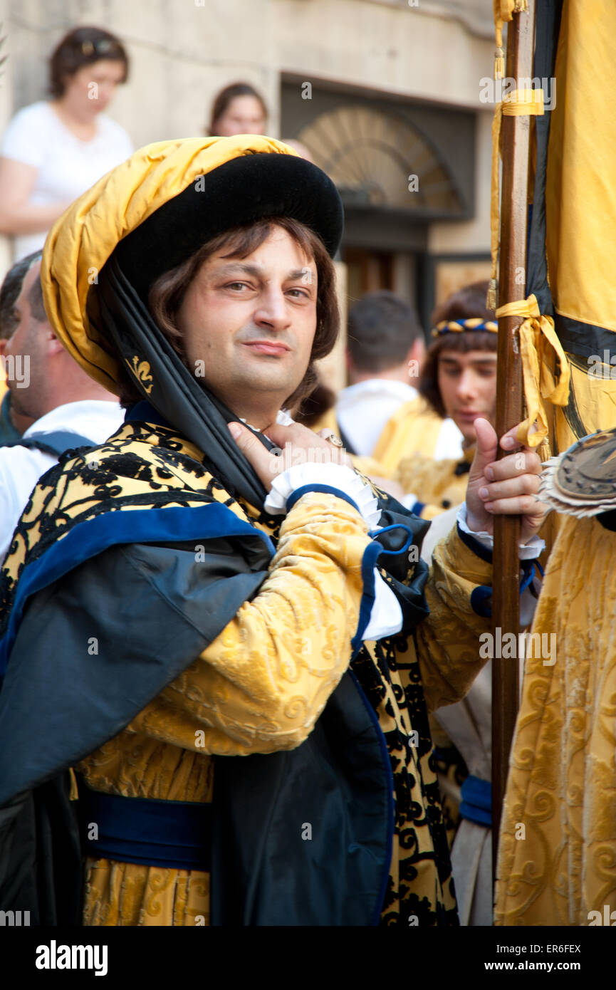 man in costum of Contrada dell'Aquila at Corteo Storico before the ...