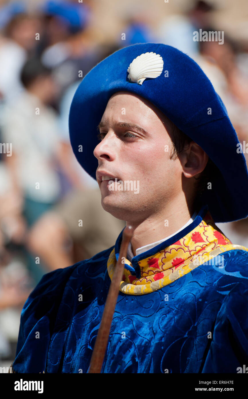 man in medieval costume of Contrada del Nicchio at Corteo Storico ...