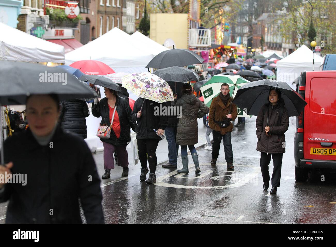 Wet weather photos from North West London Featuring: A very wet and ...