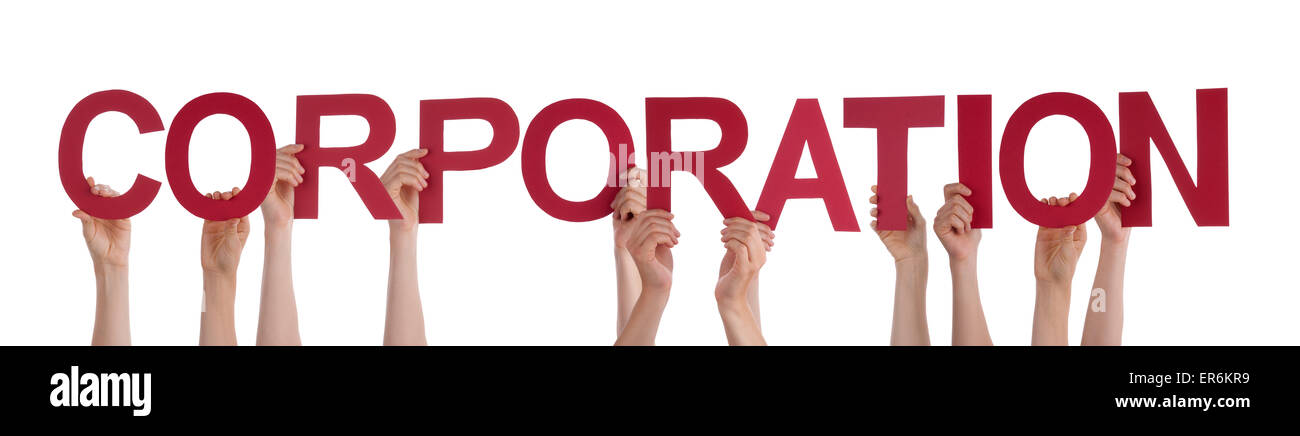 People Hands Holding Red Straight Word Corporation Stock Photo - Alamy