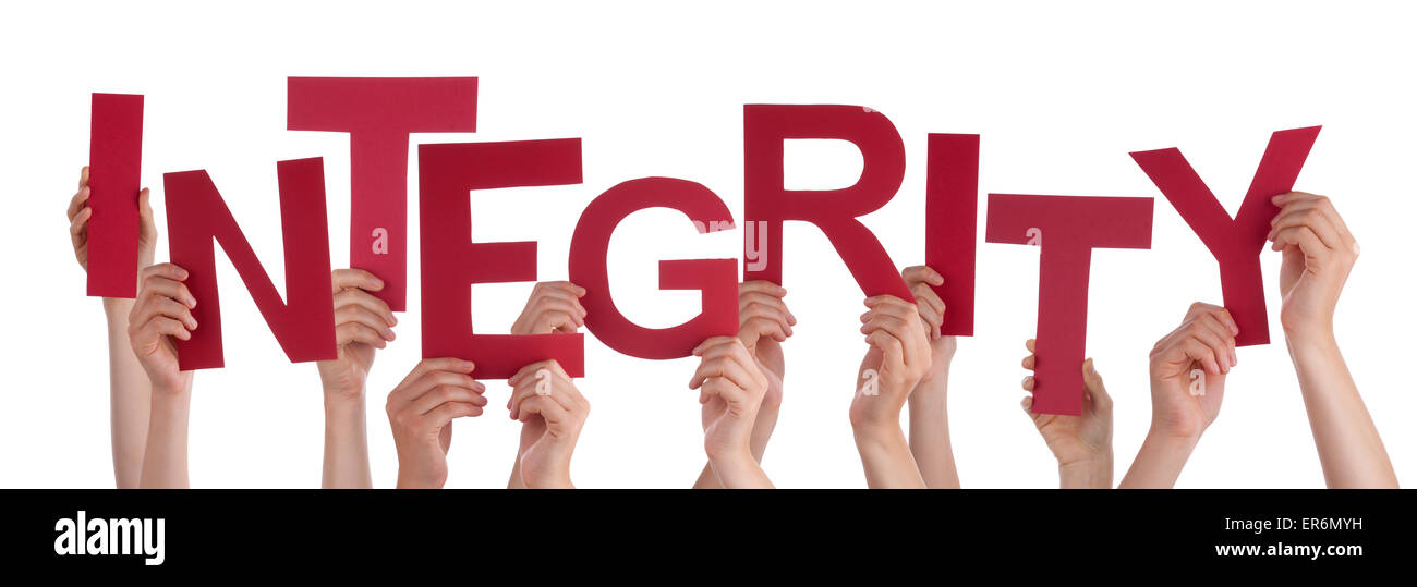 Many People Hands Holding Red Word Integrity Stock Photo - Alamy