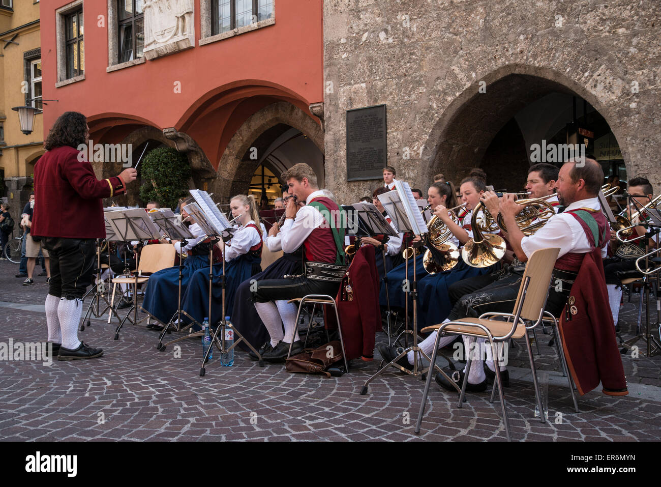 Innsbruck Tyrolean brass band play in the square of the Alte Stadt ...