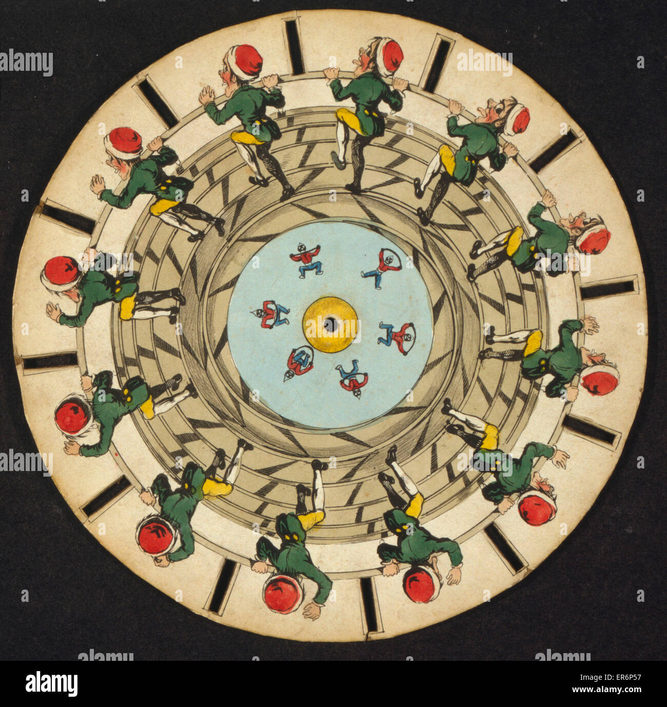 Optical illusion disc with man jumping rope and a man sticki Stock ...