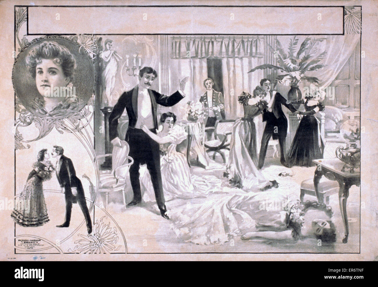 Horrified onlookers in formal dress view dead woman and smok Stock ...